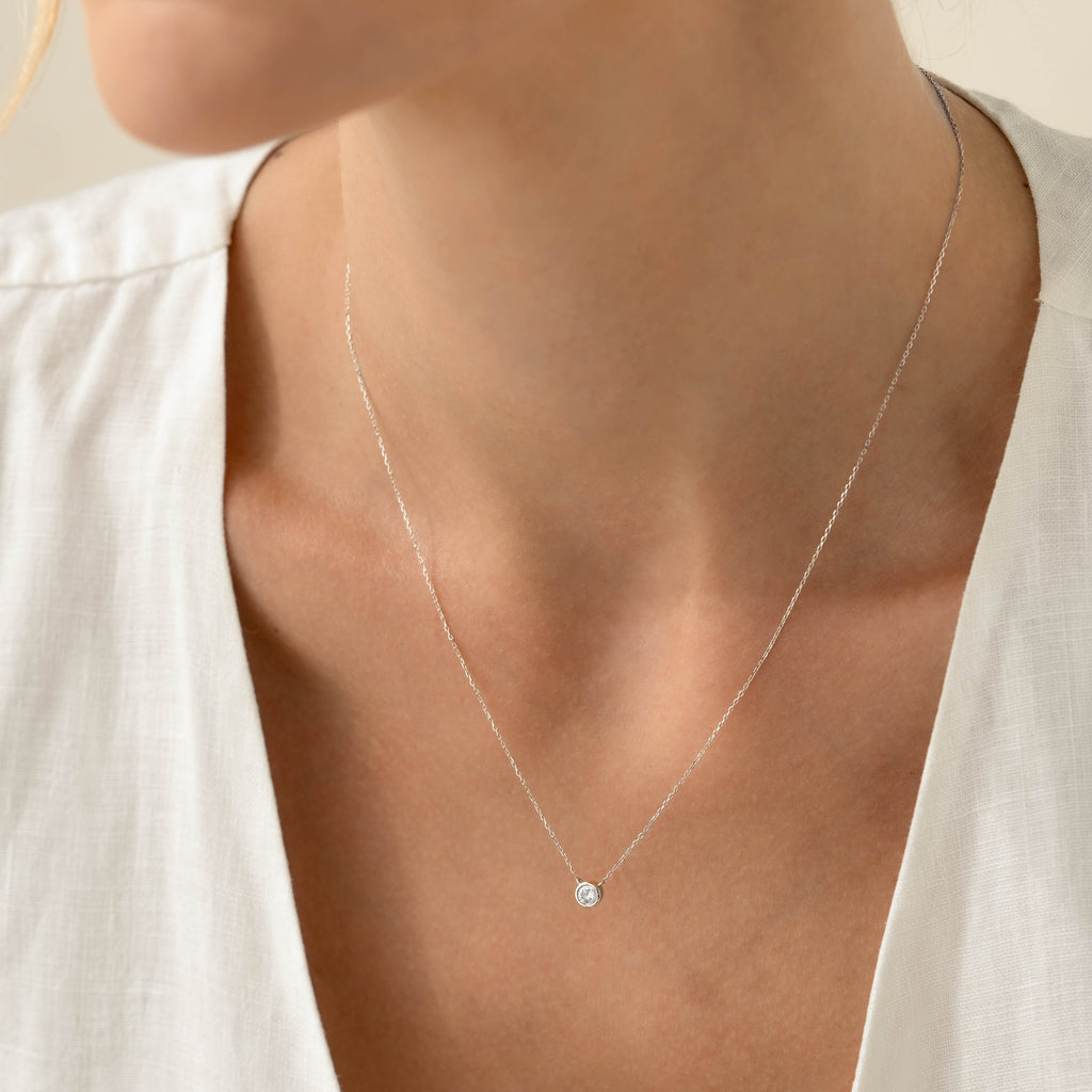 Bezel Set Diamond Necklace 4mm White Gold - Ulla | Linjer Jewelry