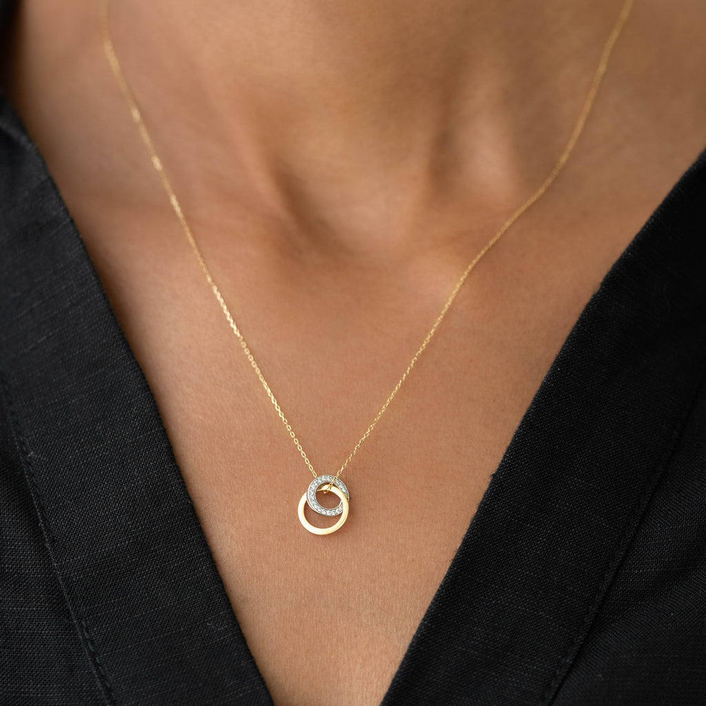 Diamond Double Circle Necklace 14k Gold - Diana | Linjer Jewelry