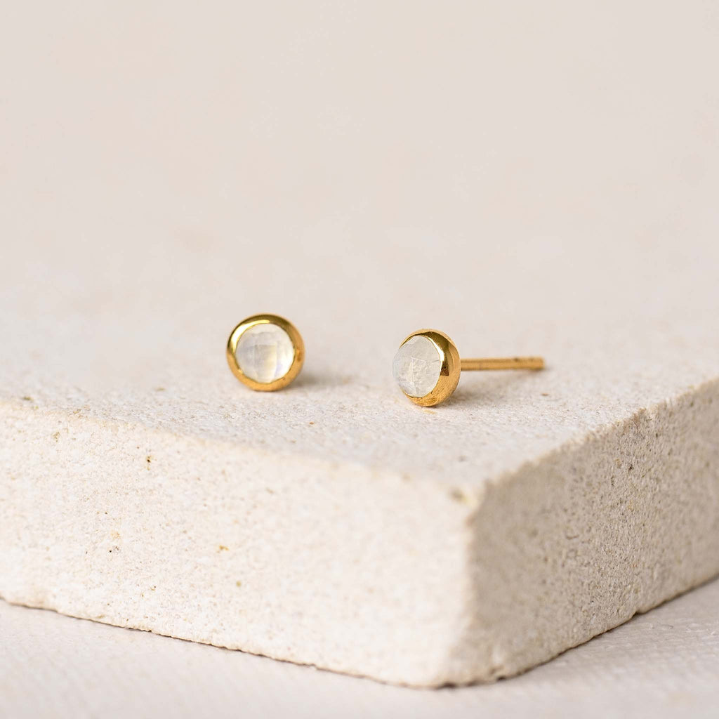 Moonstone Stud Earrings - Karina | Linjer Jewelry