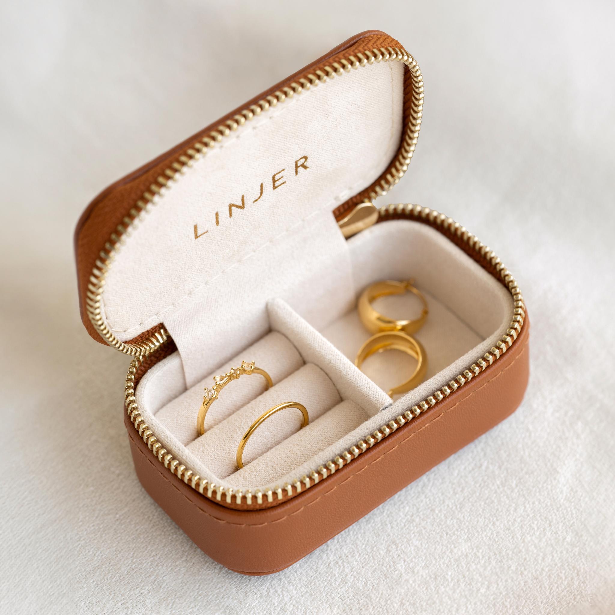 Mini Travel Jewelry Case - Cognac | Linjer Jewelry