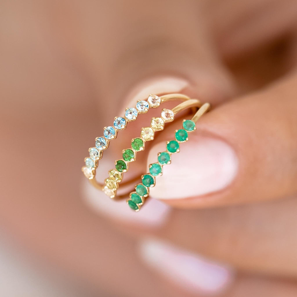 August Birthstone Ring 14k Gold - Ombre Tsavorite | Linjer Jewelry