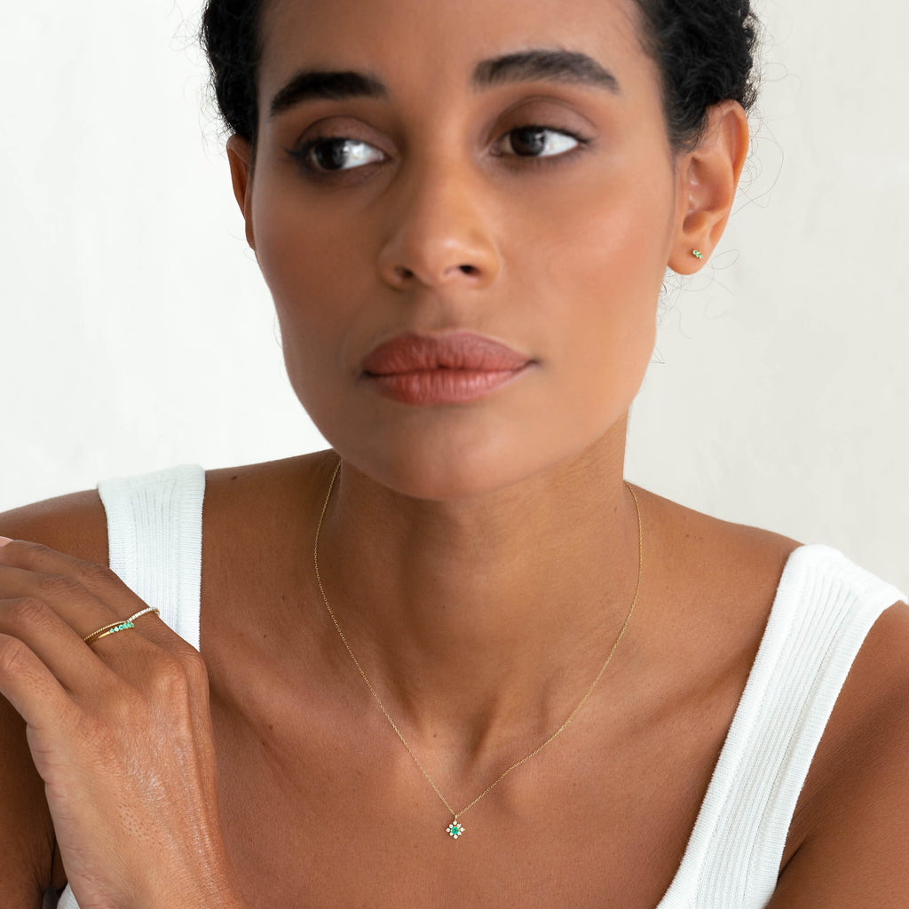 Emerald Flower Pendant Necklace 14k Gold - Inga | Linjer Jewelry