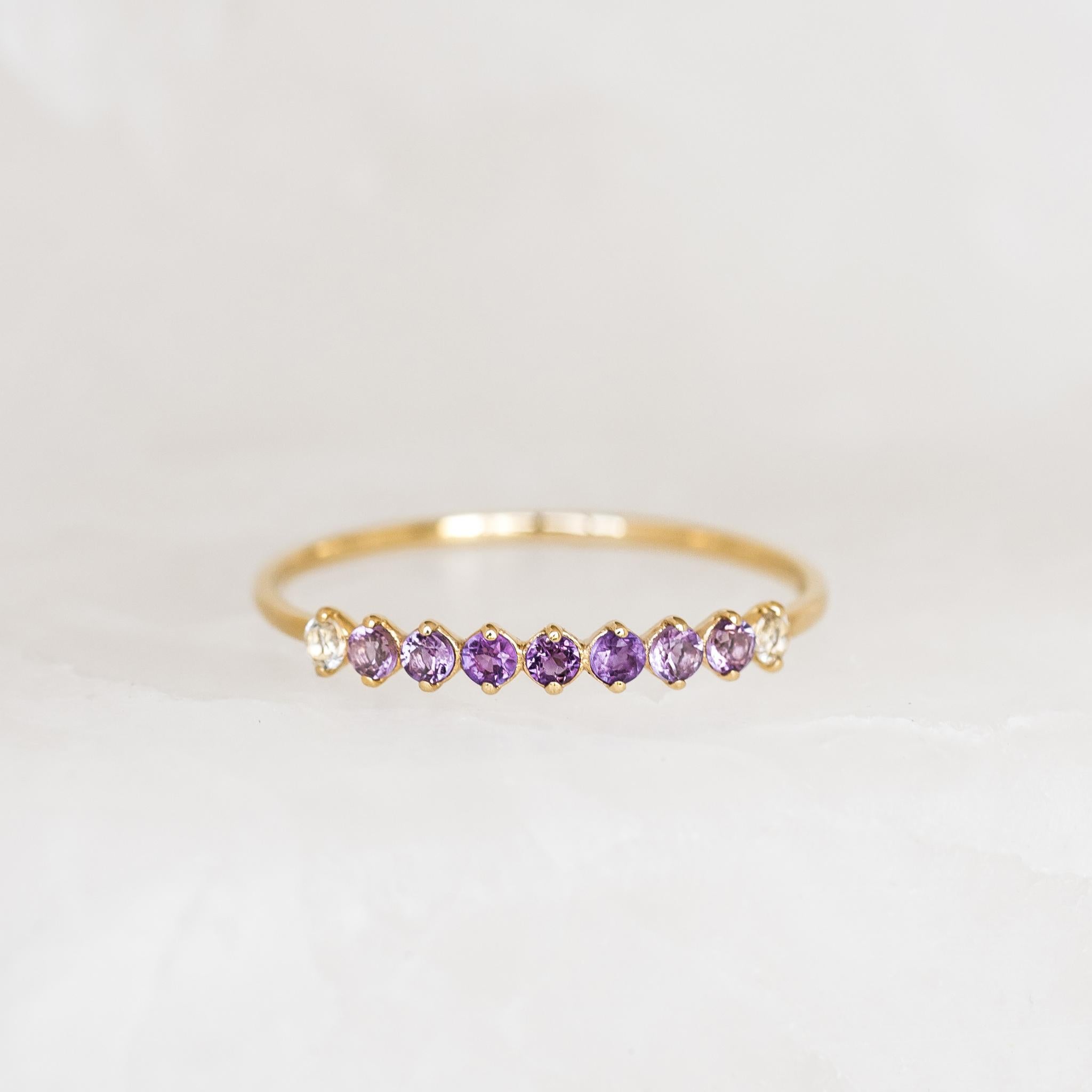 February Birthstone Ring 14k Gold - Ombre Amethyst | Linjer Jewelry