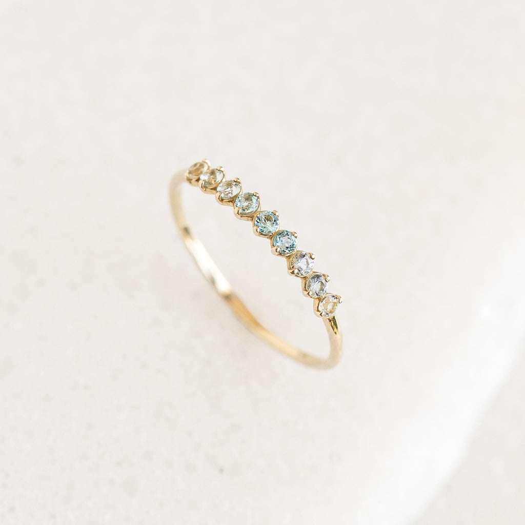March Birthstone Ring 14k Gold - Ombre Blue Topaz | Linjer Jewelry