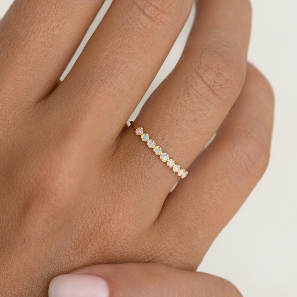 October Birthstone Ring 14k Gold - Opal | Linjer Jewelry
