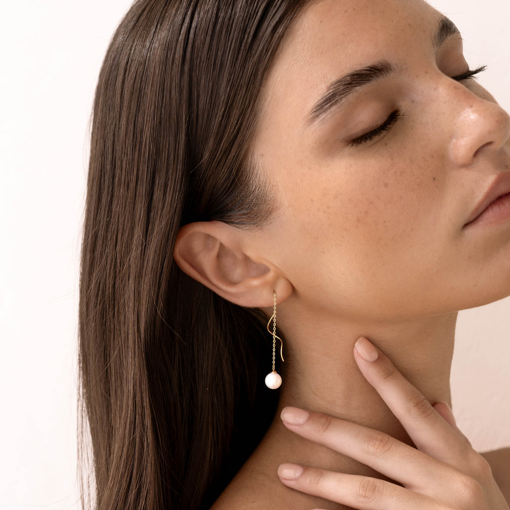 Pearl Threader Earrings 14k Gold - Anthea | Linjer Jewelry