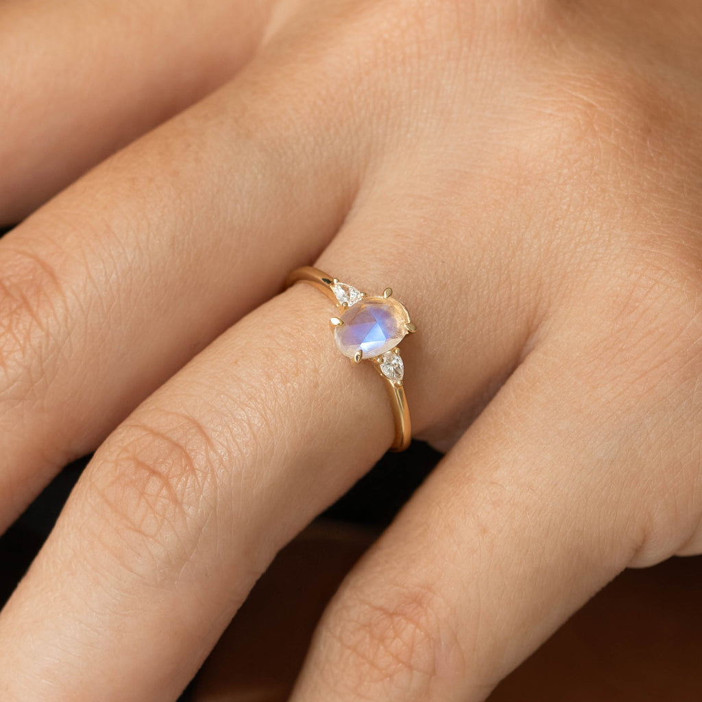 Moonstone and Diamond Ring 14k Gold - Maia | Linjer Jewelry
