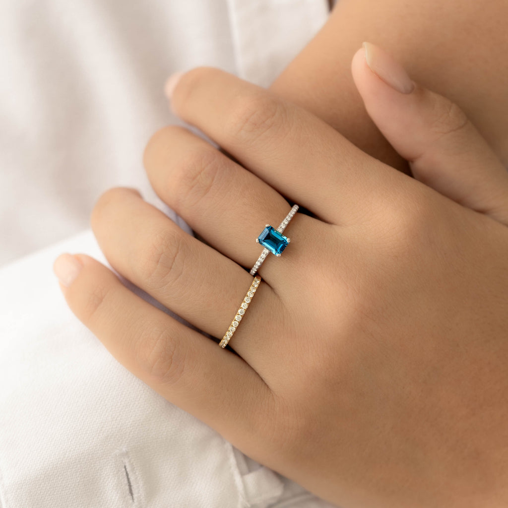 Baguette London Blue Topaz and Lab Grown Diamond Ring White Gold ...
