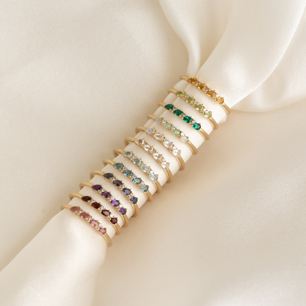 August Birthstone Pear Ring 14k Gold - Olivine and Diamond | Linjer Jewelry