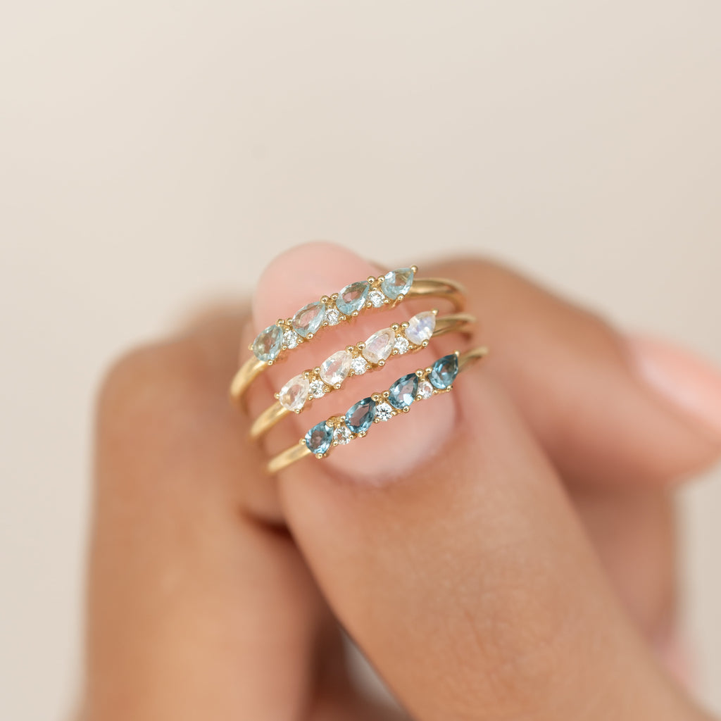 June Birthstone Pear Ring 14k Gold - Moonstone and Diamond | Linjer Jewelry