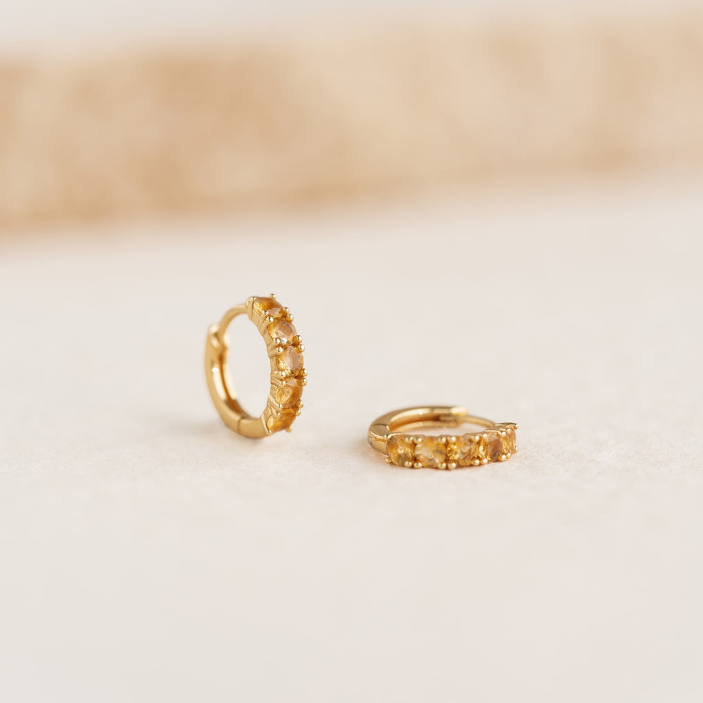 November Birthstone Huggie Earrings - Citrine | Linjer Jewelry
