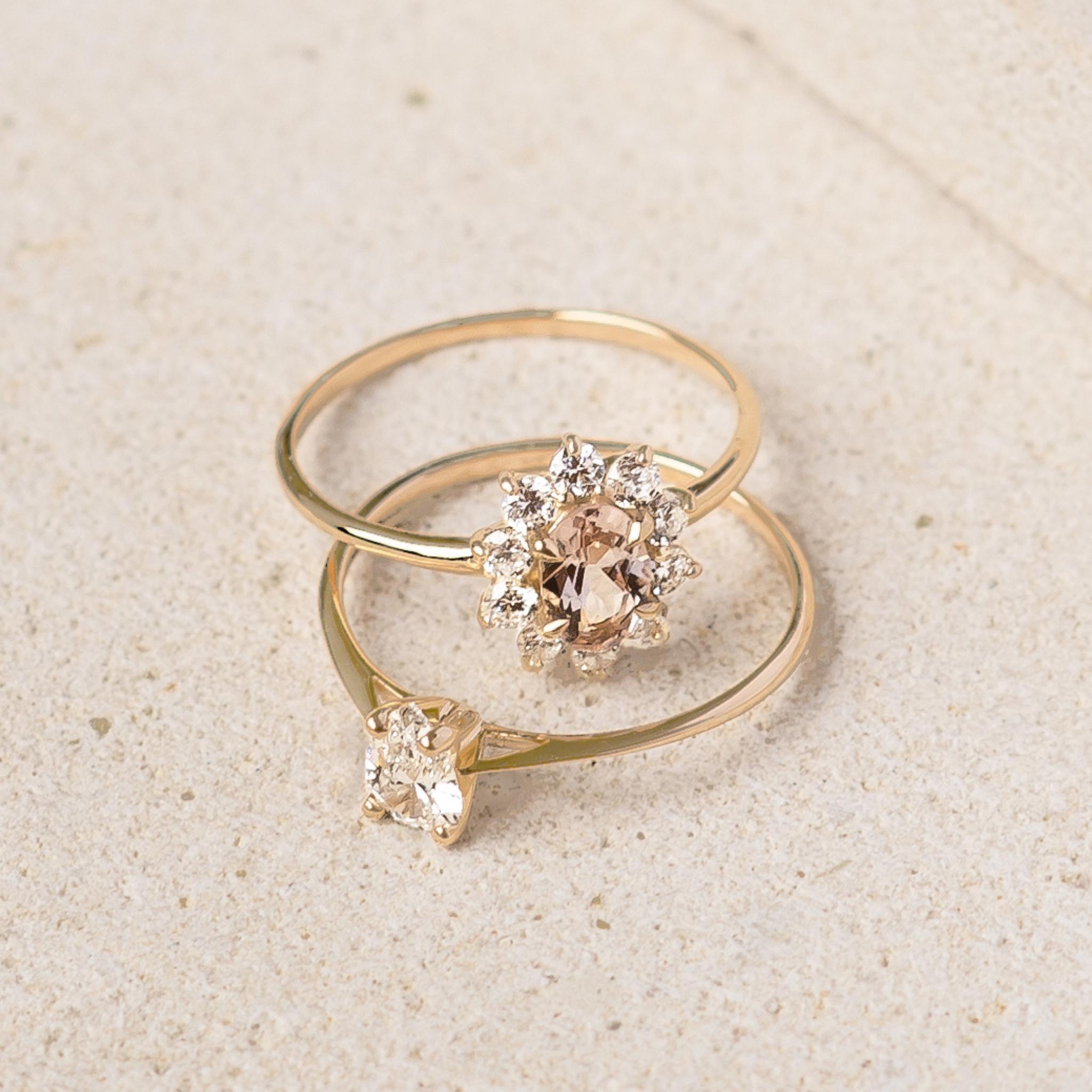 Sunburst Morganite Halo Ring - Evelina | Linjer Jewelry