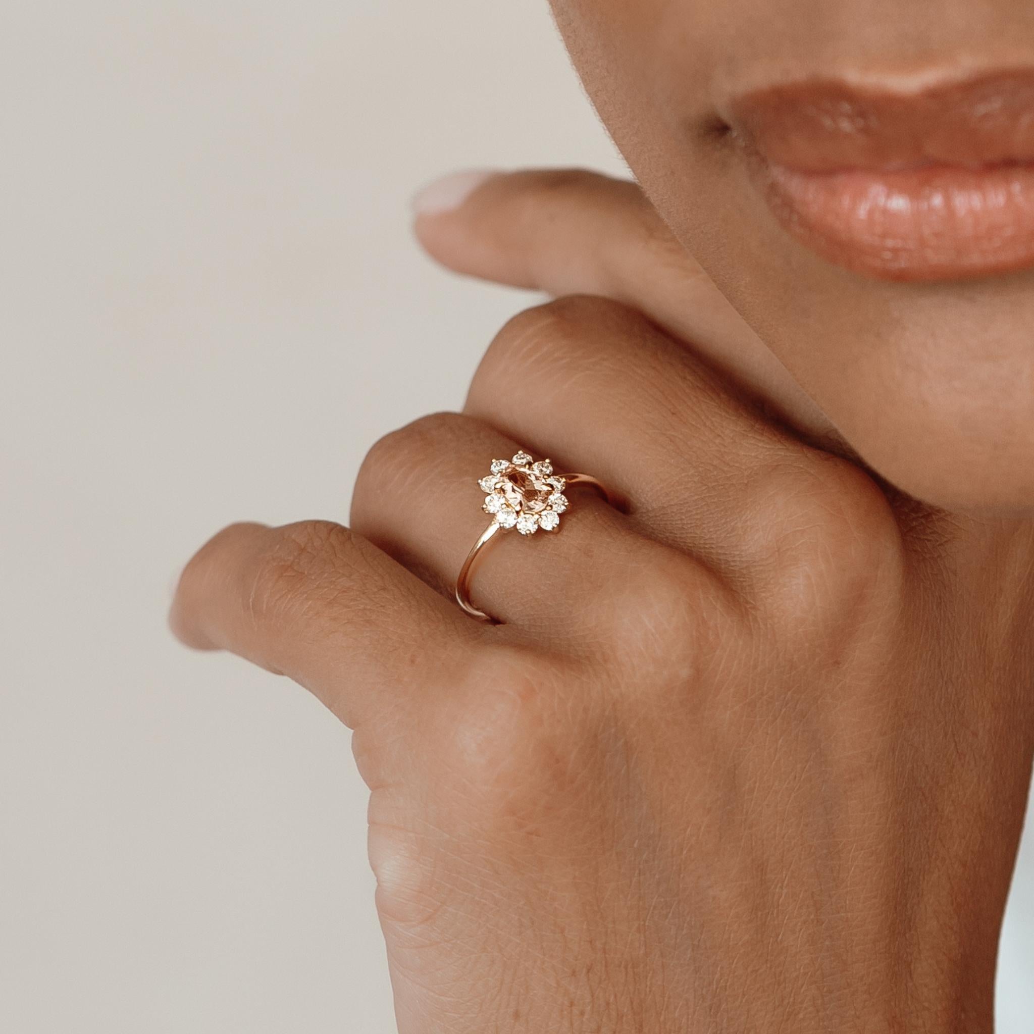 Sunburst Morganite Halo Ring - Evelina | Linjer Jewelry